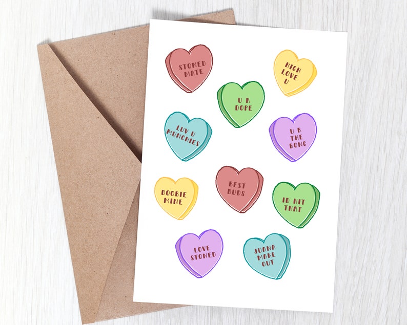 Stoner Candy Hearts Funny Valentine's Card 420 - Etsy