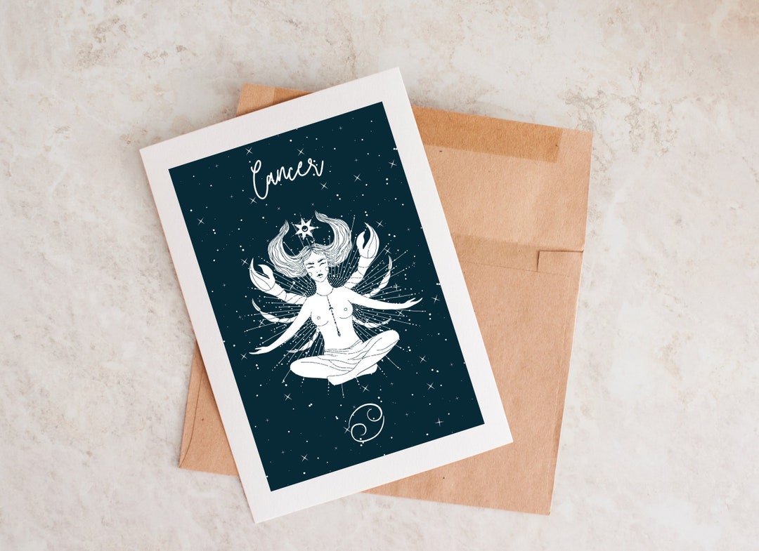 Celestial Cancer Birthday Card: Astrology Zodiac Art - Etsy