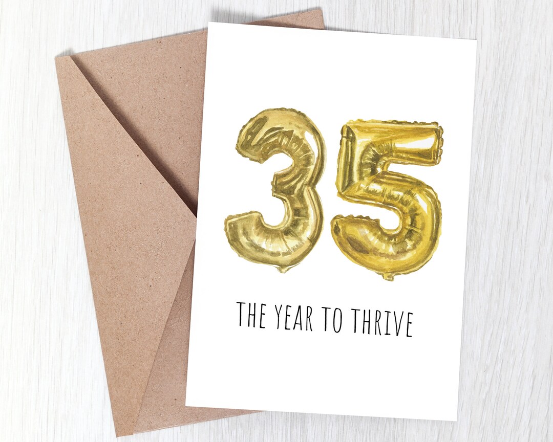 35th Birthday Card, Card for 35th Birthday, Gold Birthday Card ...