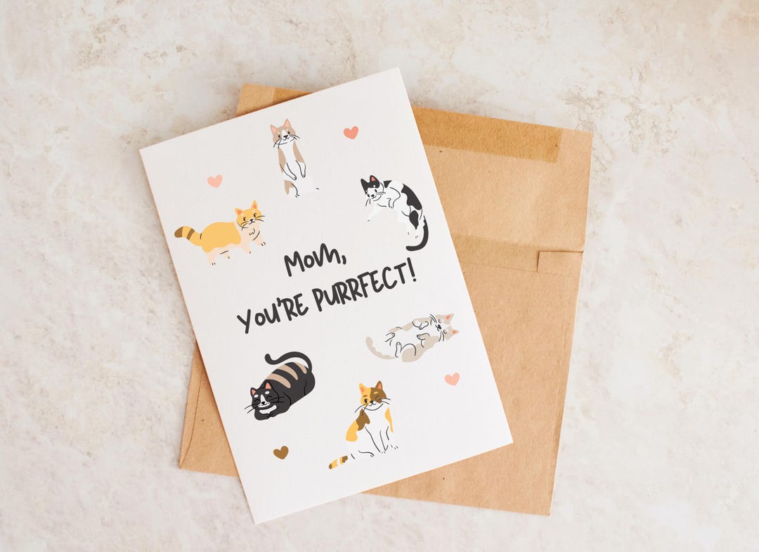 Mom, You're Purrfect, Cat Mom Card, Mothers Day Card - Etsy