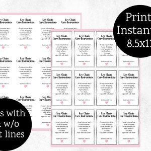 Printable Resin Key Chain Care Instruction Cards, Key Chain Care ...