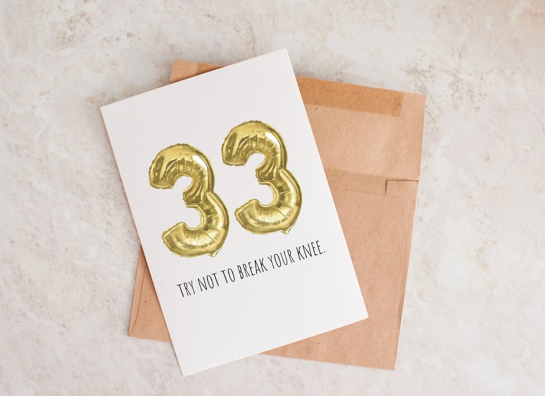 33rd Birthday Card, Card for 33rd Birthday, Funny Birthday Card, Gold ...