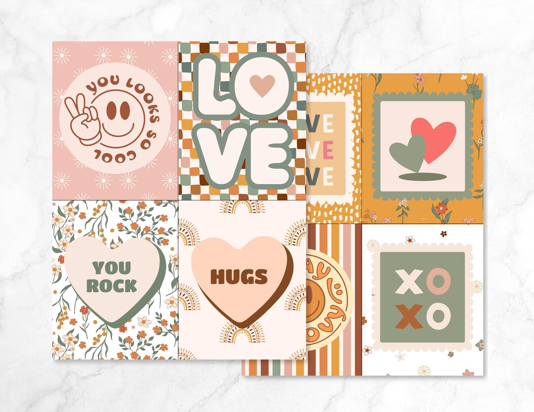 Printable Valentine Card Set, School Valentine Cards, Kids Valentine ...