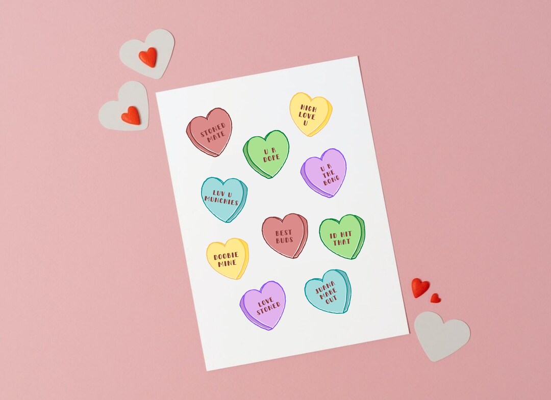 Stoner Candy Hearts, Funny Valentine's Card, 420 Valentine's Card, Card ...