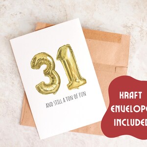31st Birthday Card, Funny Birthday Card, Card for 31st, 31st Birthday ...
