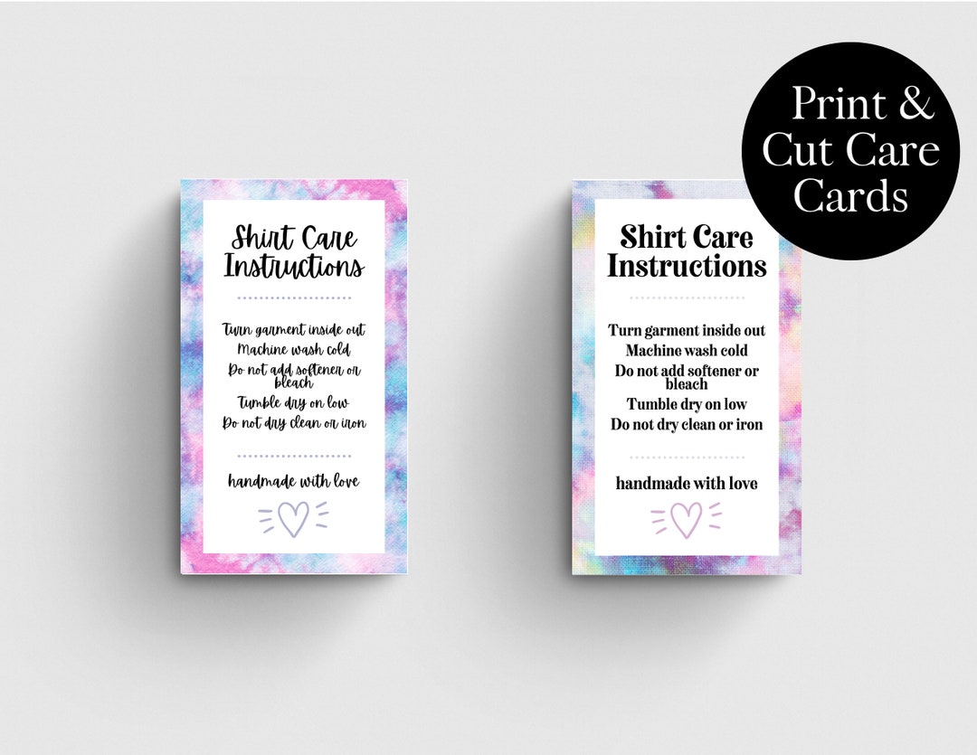 Tie Dye Shirt Care Instruction Cards: Printable Washing Guide (digital ...