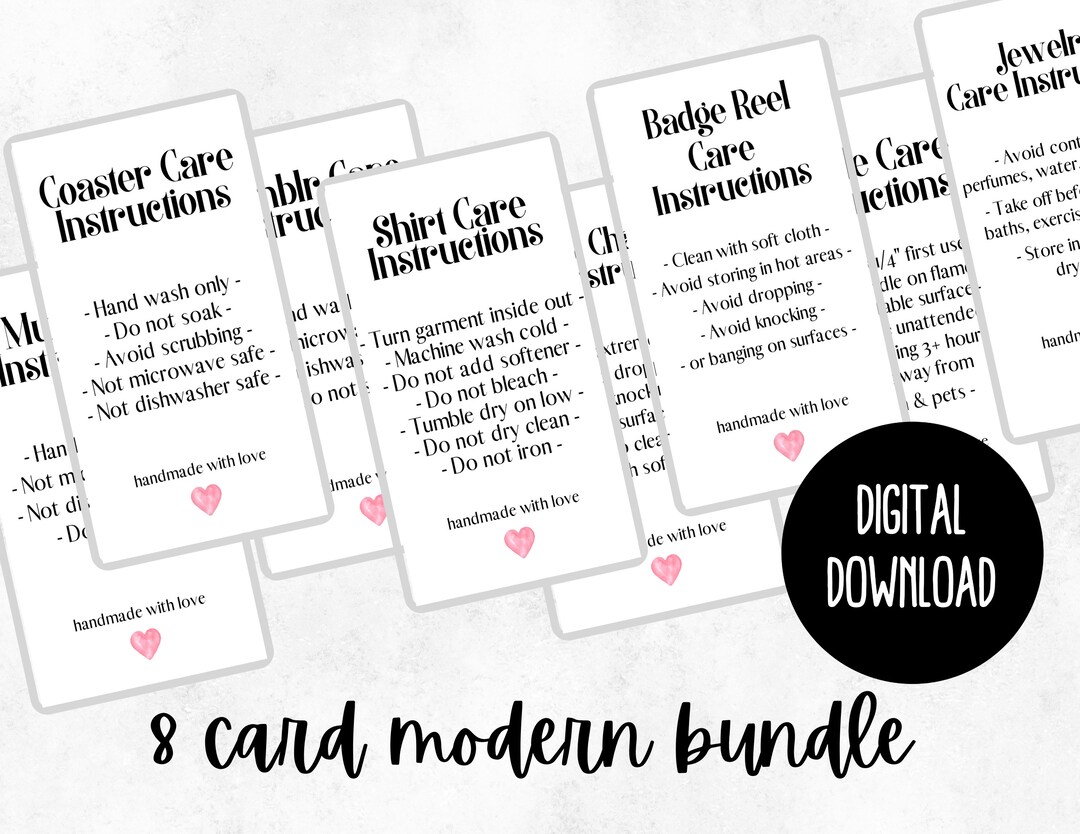 Printable Modern Care Cards Bundle, Set of 8 Care Cards, Pen Care ...