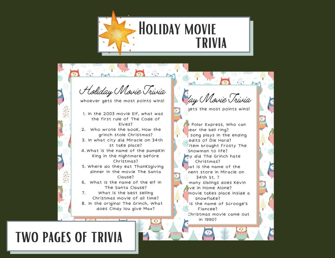 Printable Holiday Movie Trivia, Christmas Movie Trivia, Christmas Games ...