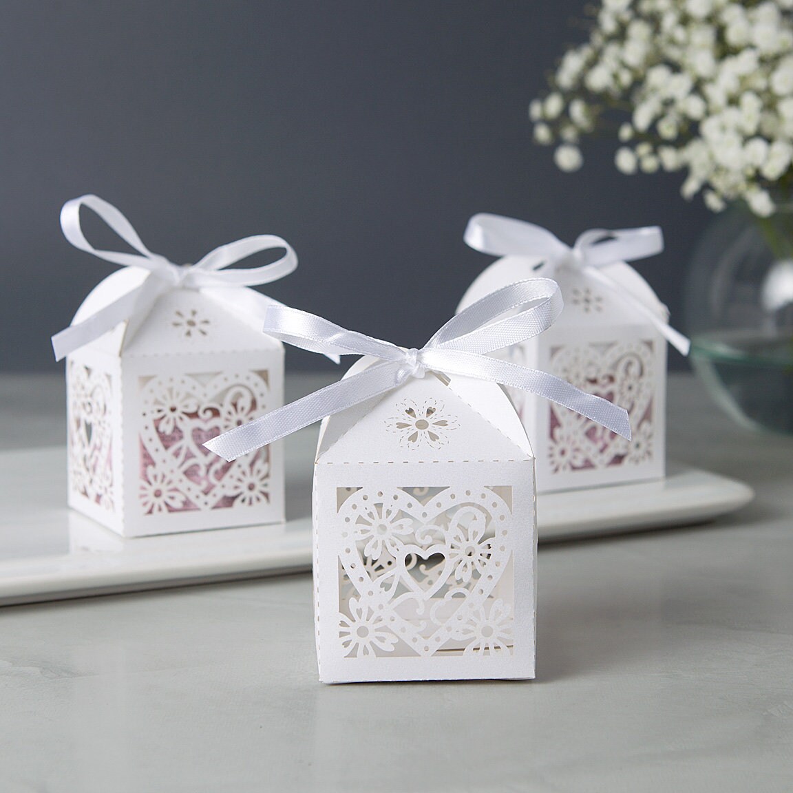 Bridal Shower Favor Boxes Hearts Boxes 10-pack White - Etsy