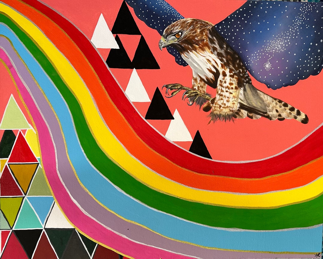 Red Tail Hawk Rainbow Cosmic Original Painting - Etsy