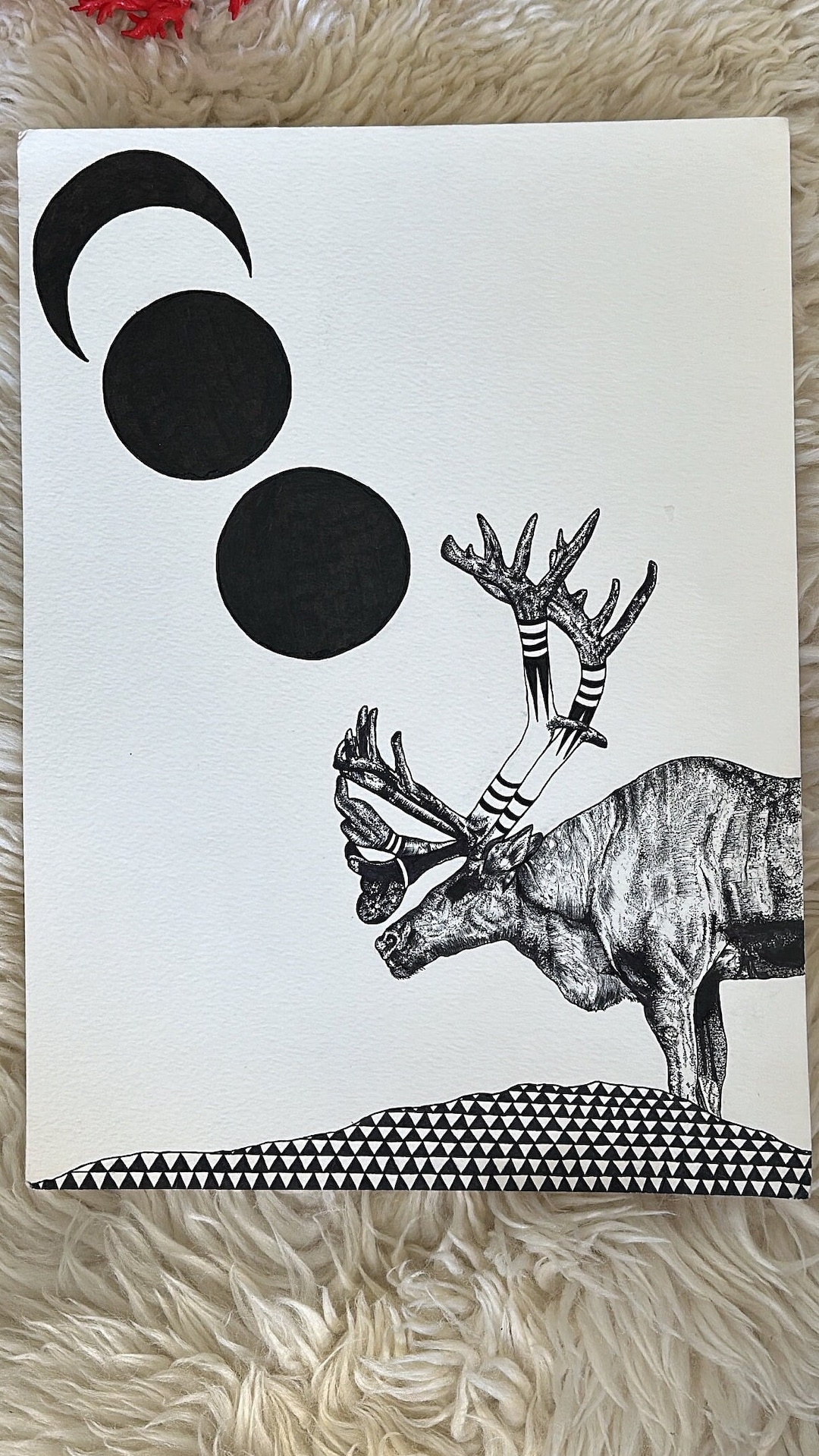 Original Indigenous Caribou Ink on Watercolor Art - Etsy