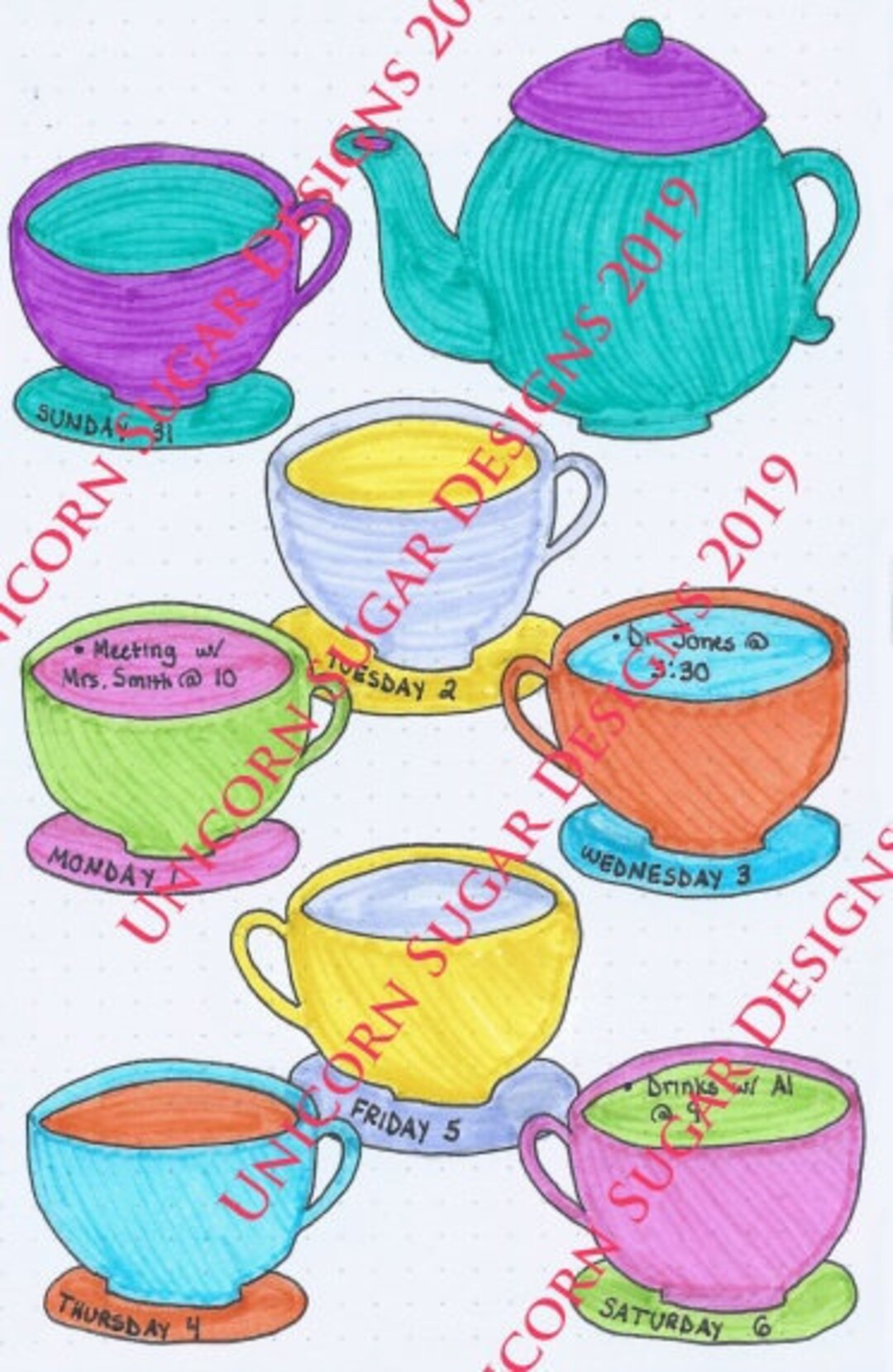 Tea Party Weekly Spread - Etsy