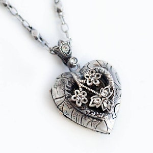 Little Girls Silver Heart Locket Necklace, Flower Girl Necklace, Child ...