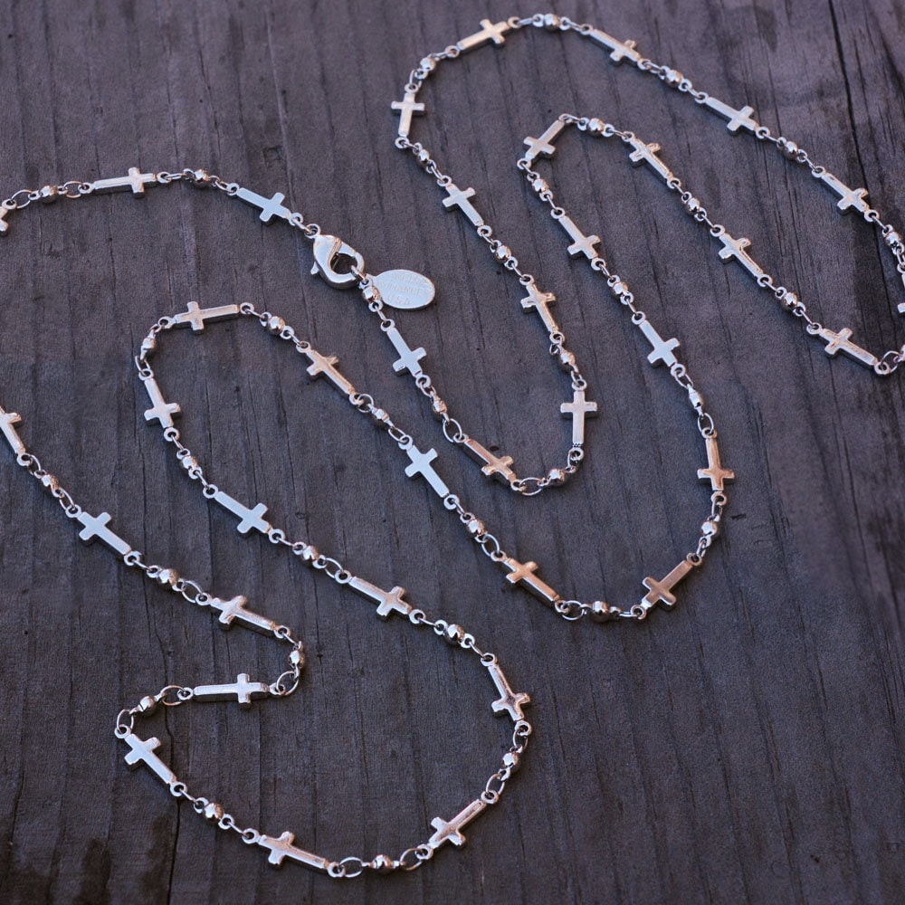 Cross Necklace Dainty Necklace Rosary Silver Cross Small | Etsy