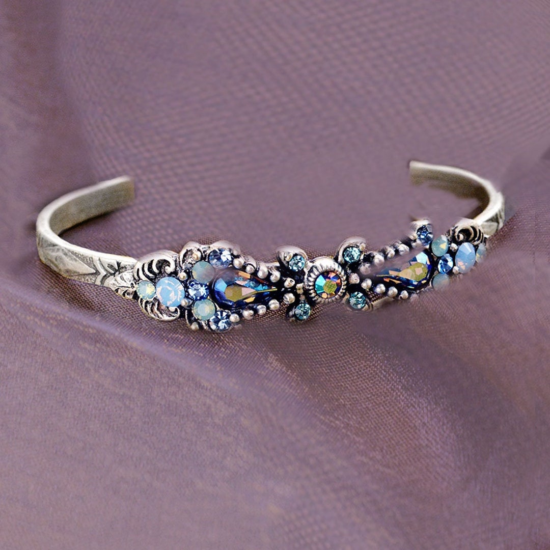 Silver Blue Crystal Cuff Bracelet: Vintage Art Deco Style - Etsy