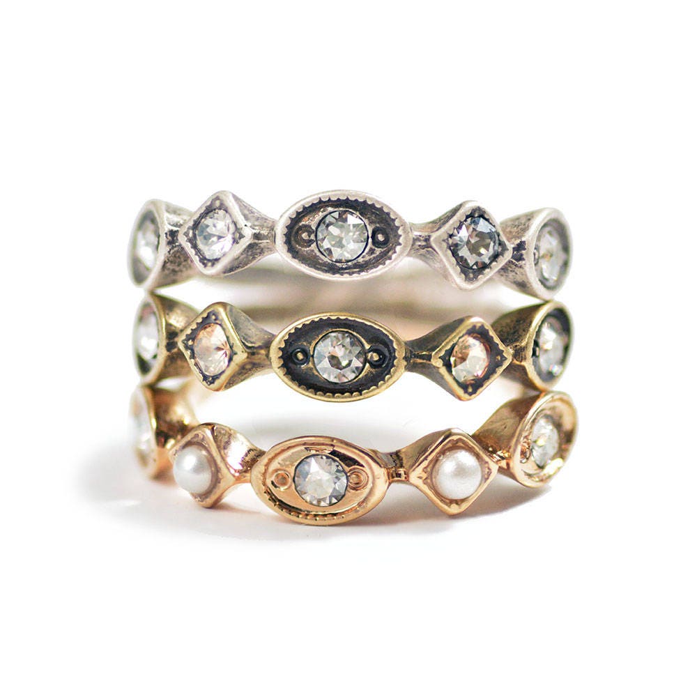 Vintage Swarovski Crystal Stacking Rings: Silver, Gold & Bronze - Etsy