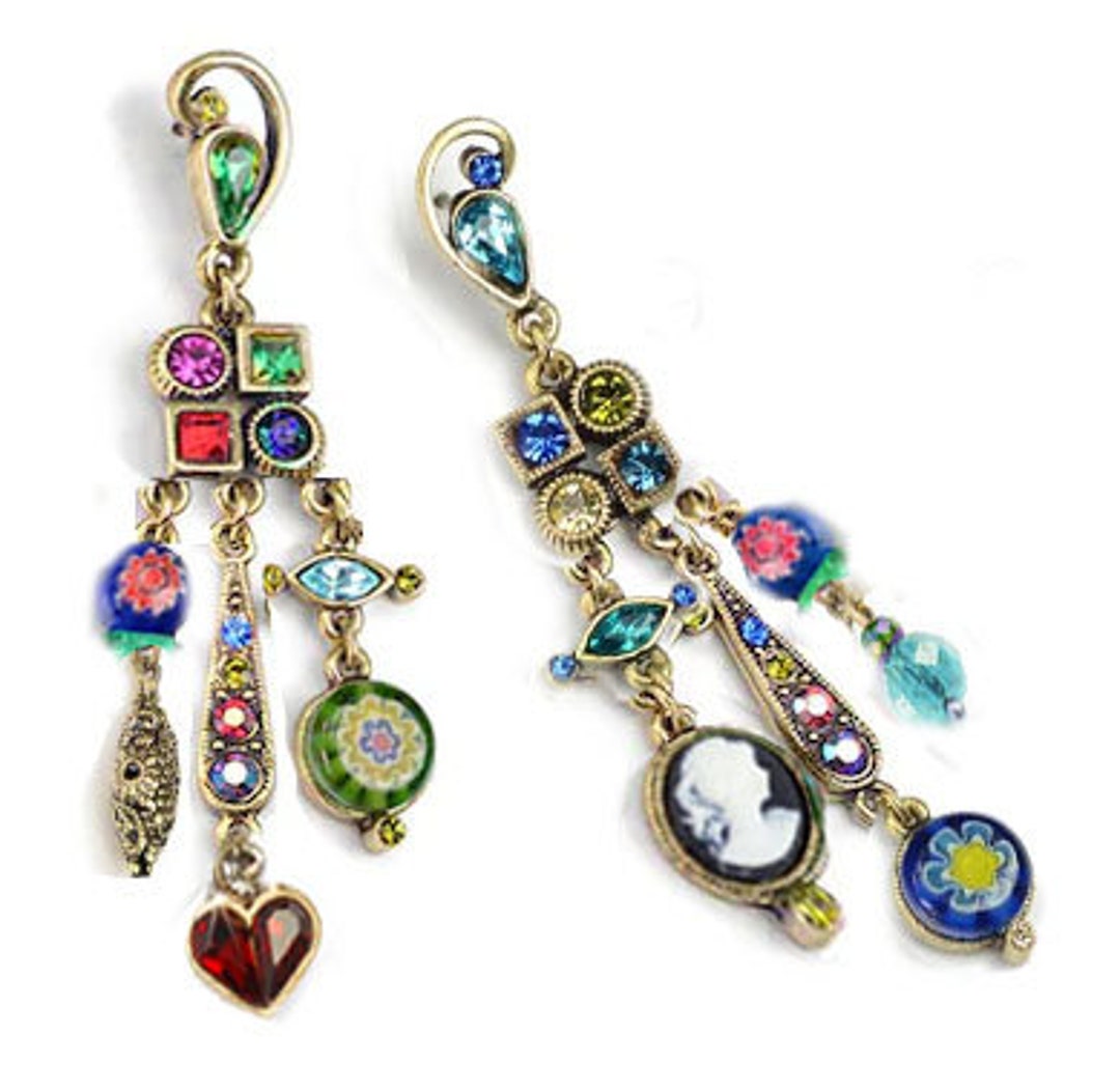 Mismatched Modernist Long Geometric Earrings, Retro Colorful Odd Pair ...