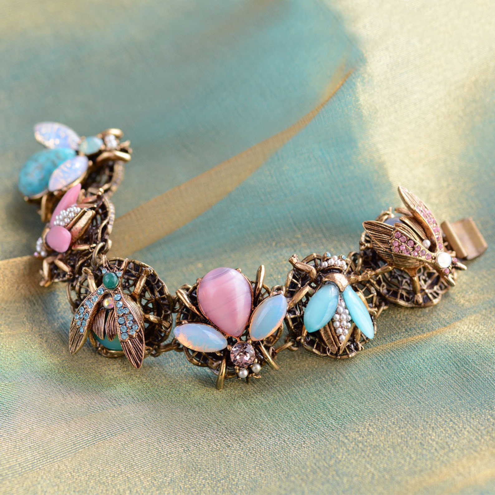 Queen Bee Statement Bracelet: Crystal & Vintage Glass Insect Jewelry - Etsy