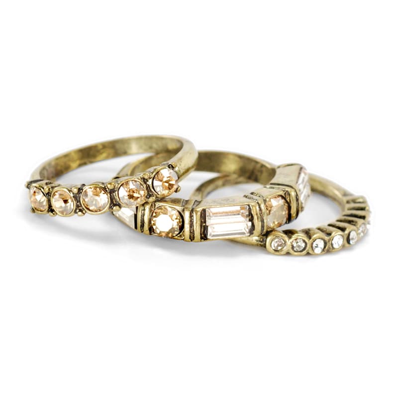 Golden Bronze Stacking Rings: Swarovski Crystal Boho Ring Set - Etsy