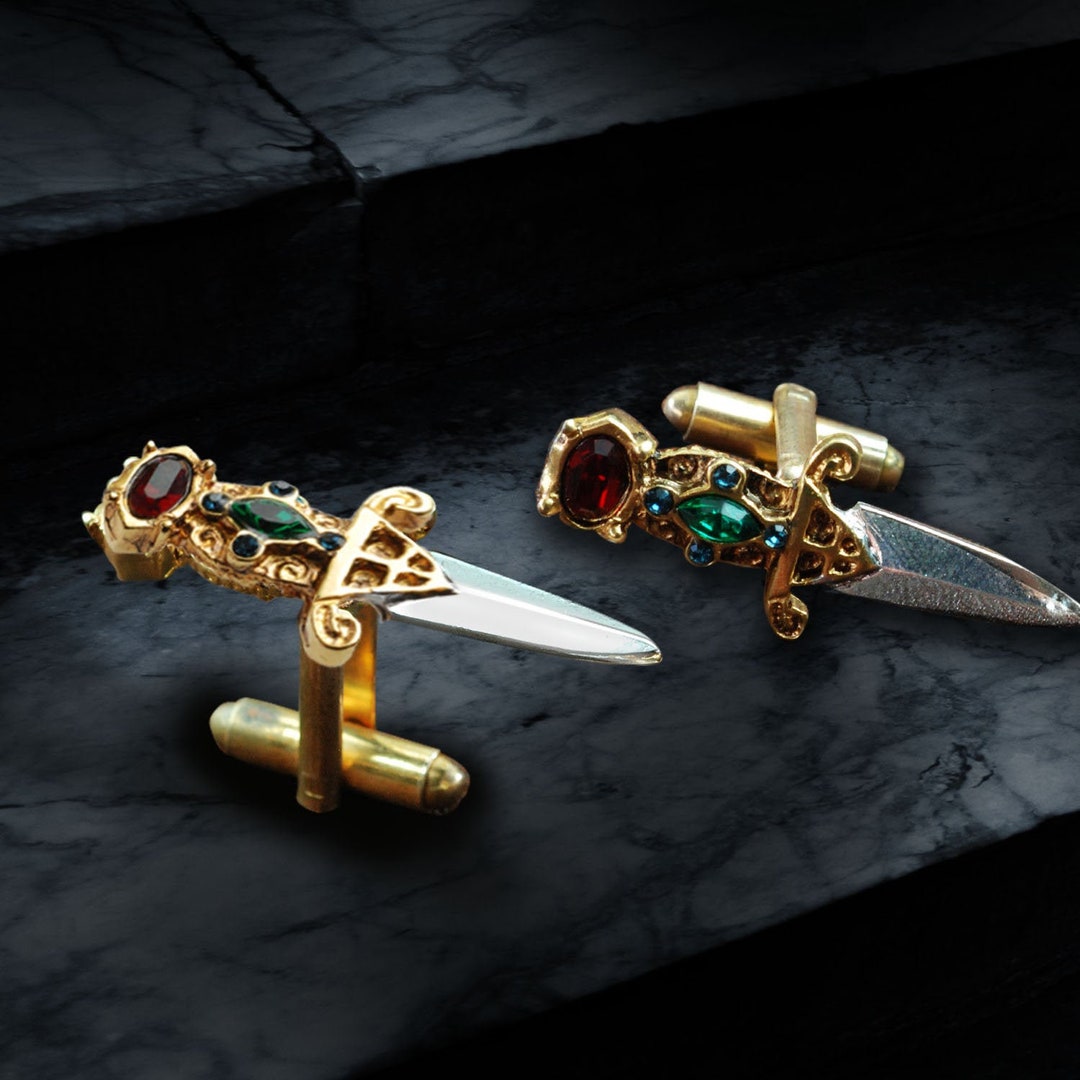 Jeweled Dagger Cufflinks, Gold Dagger Halloween Cufflinks, Halloween ...