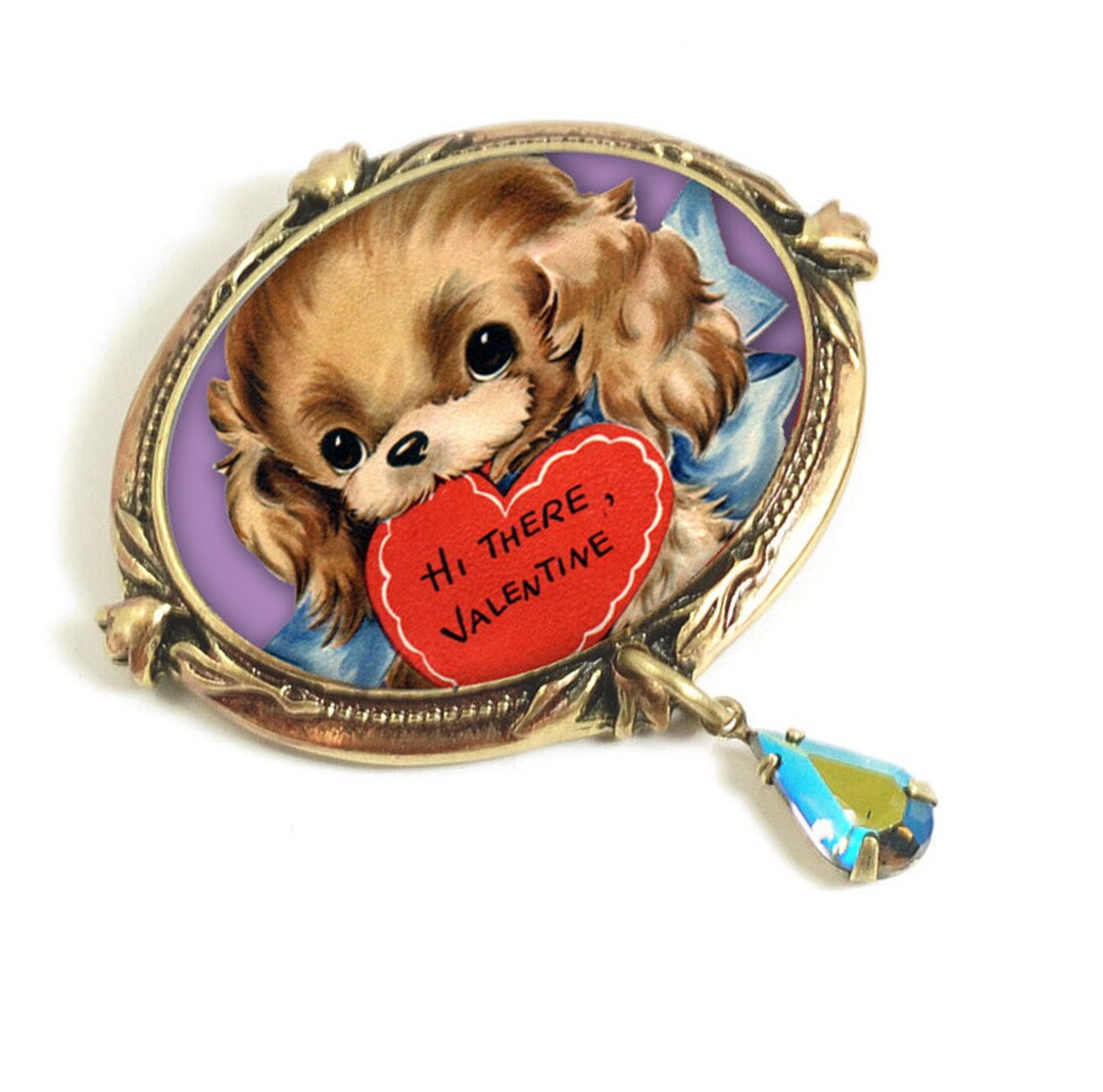 Vintage Puppy Valentine Pin: Dog Lover Brooch, Handmade in LA - Etsy