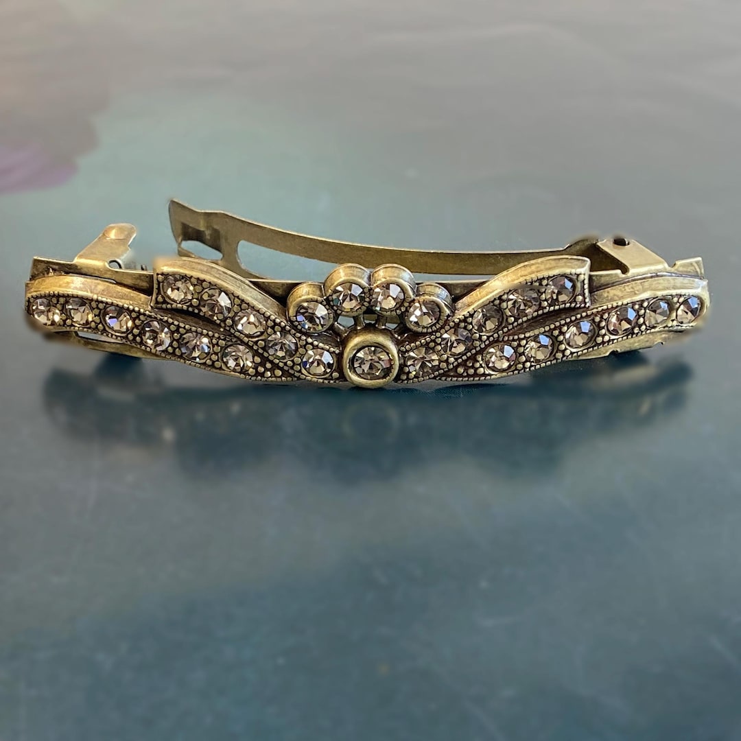 Victorian Crystal Barrette: Antique Bronze Demi Tiara Hair Clip - Etsy