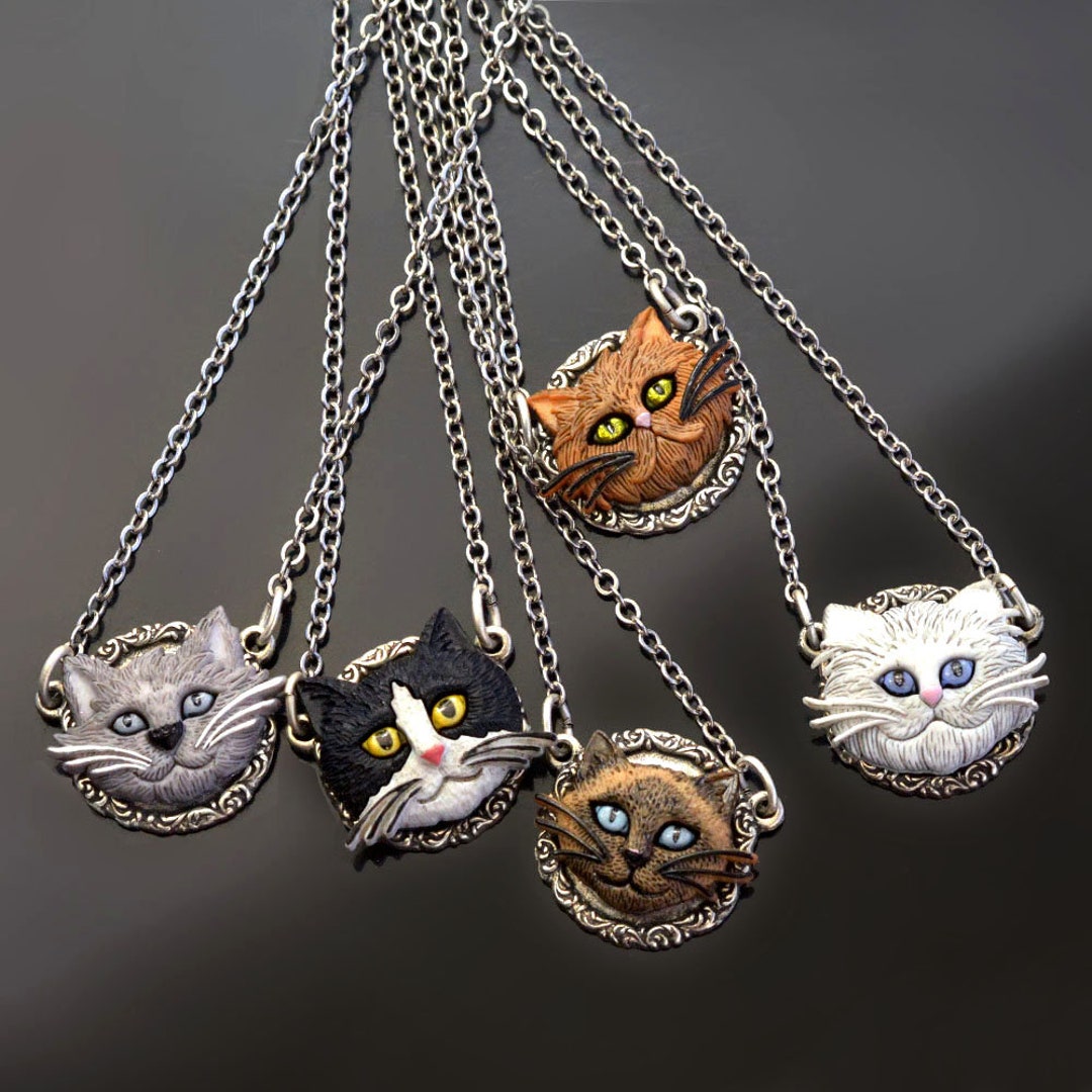 Cat Pendant. Cat Face Necklace, Gift for Cat Lover, Fun Cat Lady ...