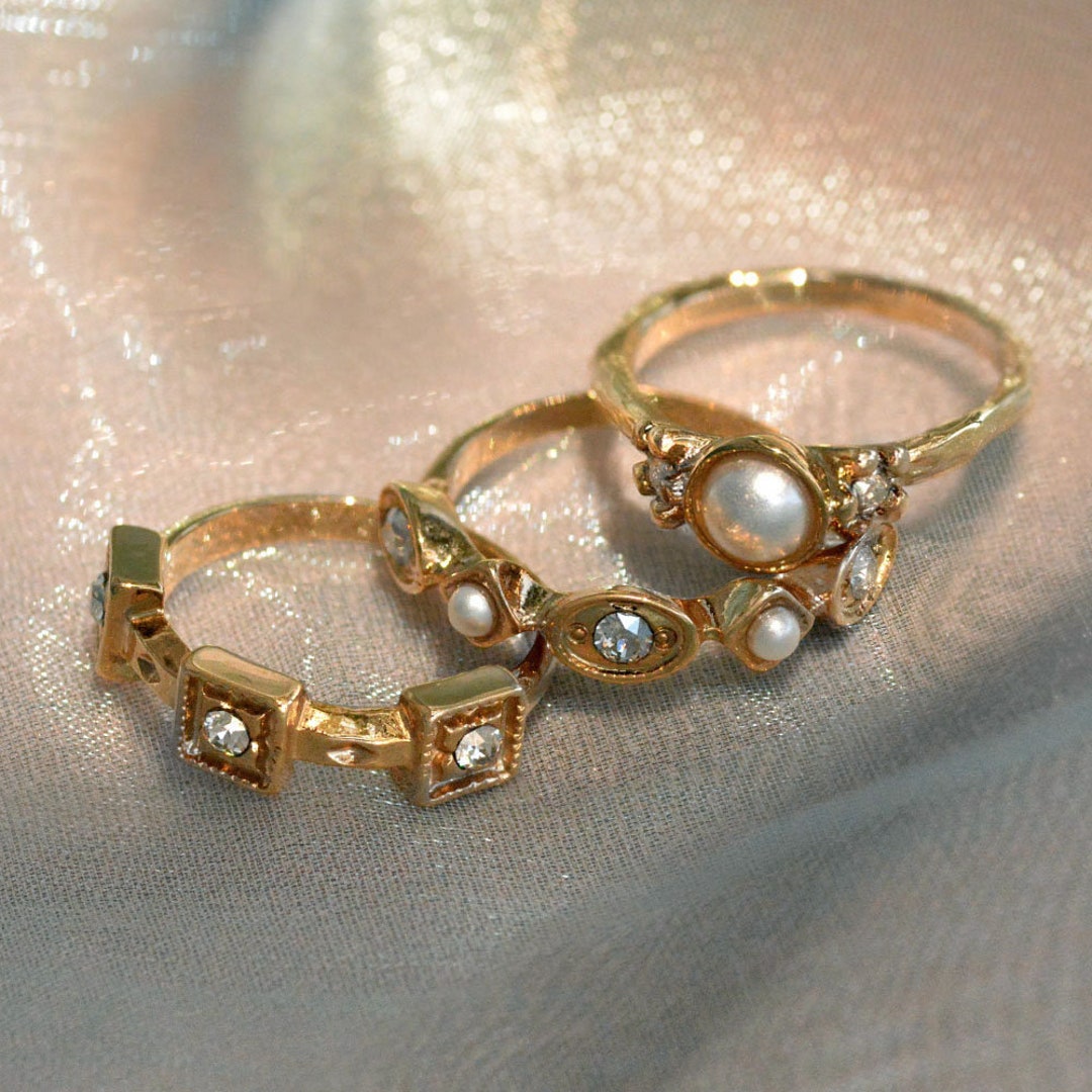 Swarovski Crystal Stacking Ring Set: Boho Vintage Rings - Etsy