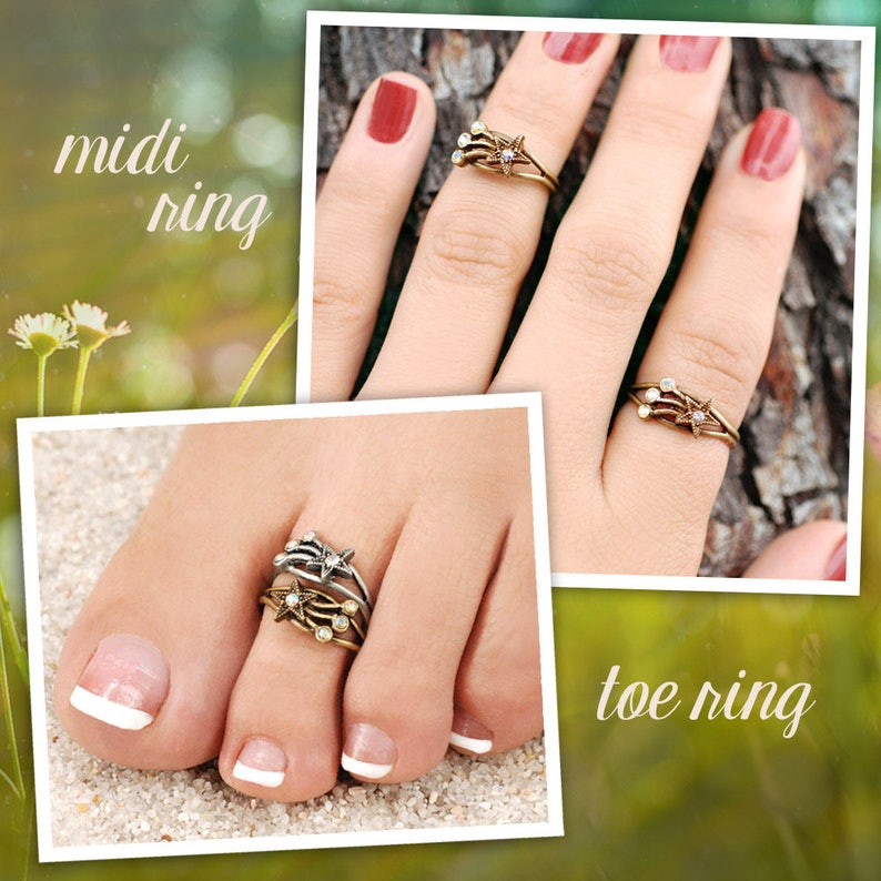 Swarovski Shooting Star Toe Ring, Adjustable Boho Midi Ring - Etsy