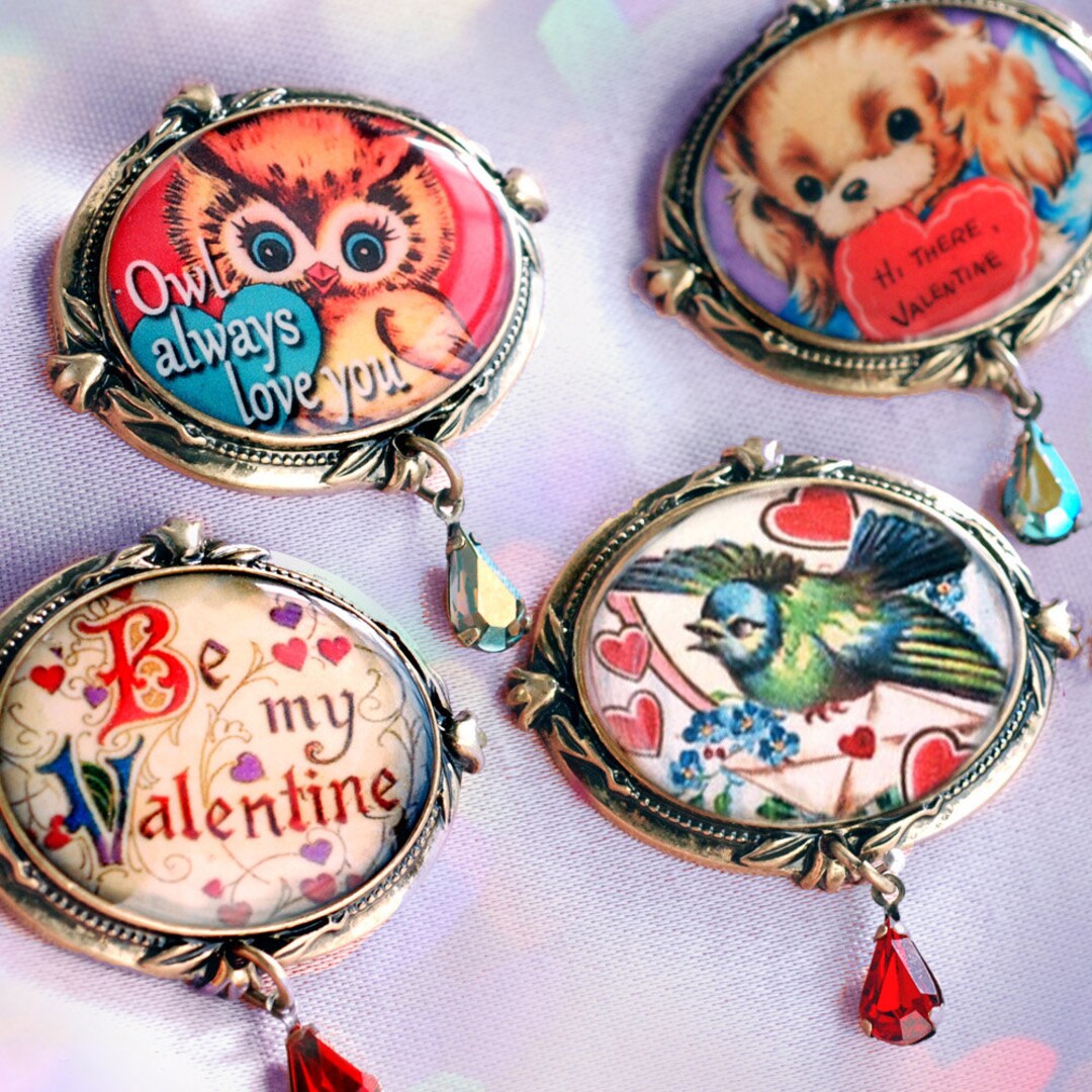 Vintage Valentine Brooch: Handmade Love Pins, Gift Set - Etsy