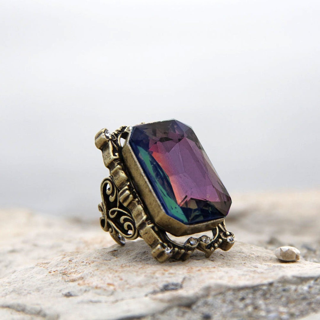 Rectangle Ring, Statement Ring, Cocktail Ring, Runway Jewelry, Vintage ...