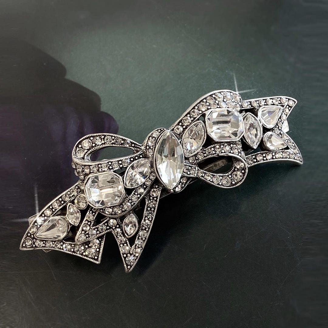 Vintage Crystal Bow Barrette: Art Deco Bridal Hair Clip, B861 - Etsy