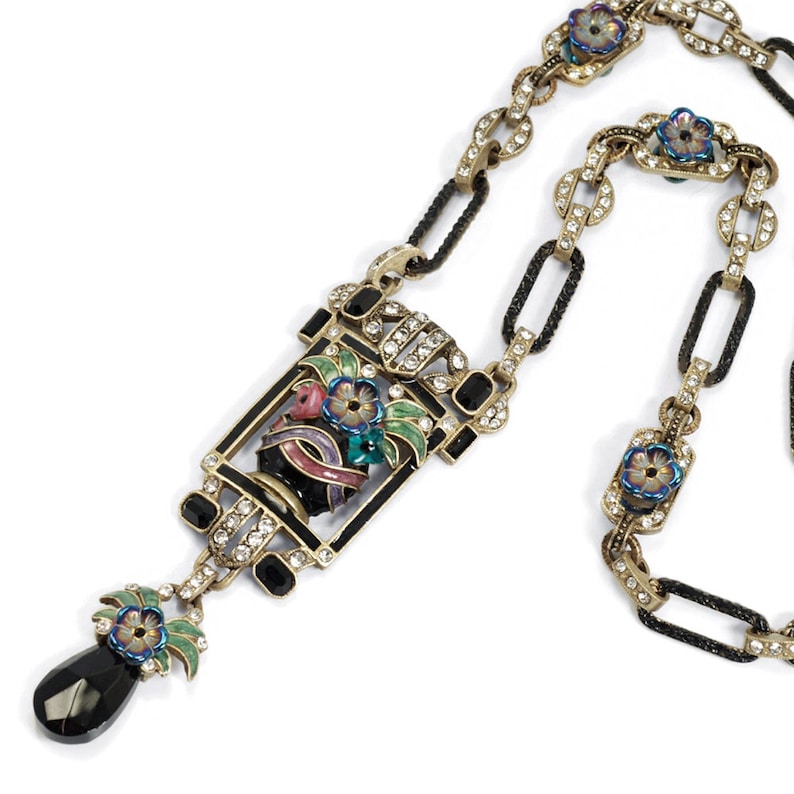 Art Deco Enamel Flower Necklace: Vintage Tropical Gatsby Jewelry - Etsy