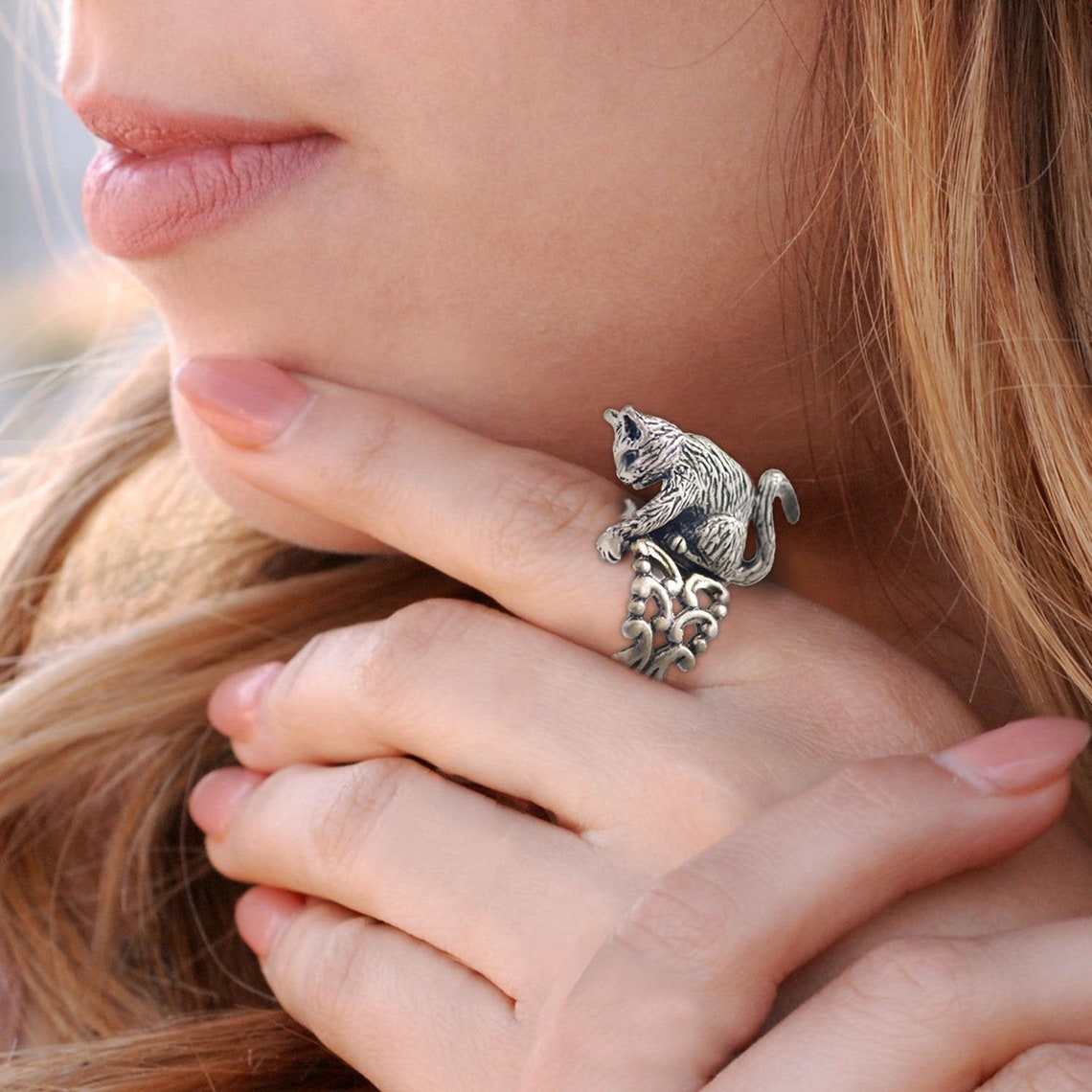Cat Sculpture Ring Silver Cat Ring Kitten Ring Cat Jewelry - Etsy UK