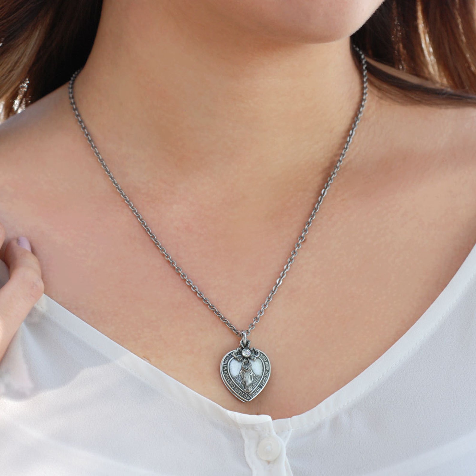 Virgin Mary Locket Necklace: Lord's Prayer Inscription, First Communion ...