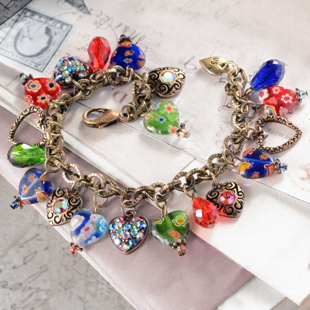 Millefiori Candy Glass Hearts Charm Bracelet and Earrings SET - Etsy