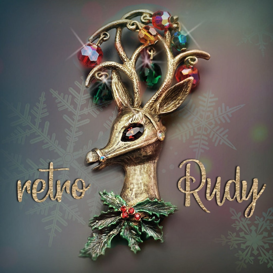 Vintage Christmas Reindeer Pin: Crystal Rudolph Holiday Brooch - Etsy