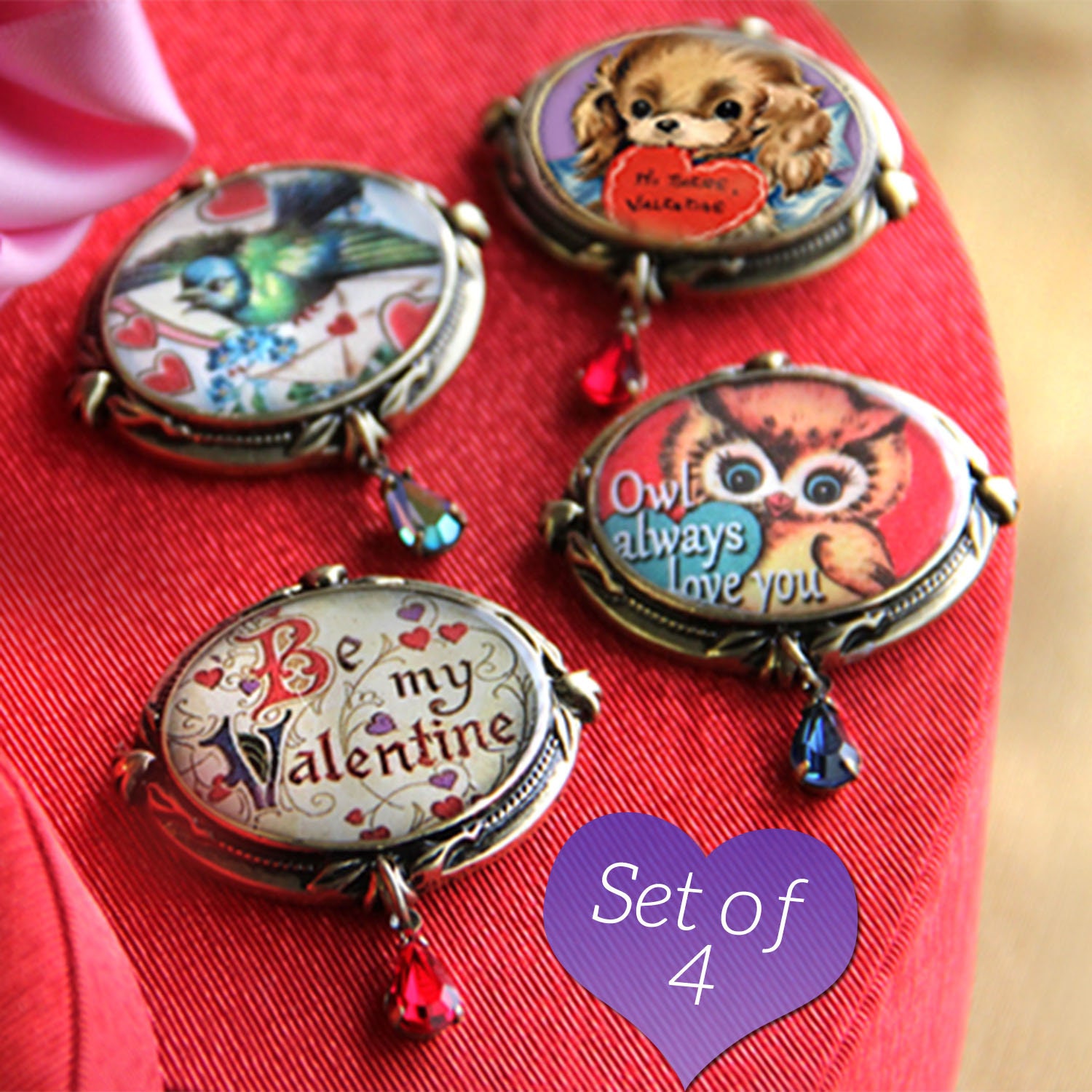 Vintage Valentine Brooch: Handmade Love Pins, Gift Set - Etsy
