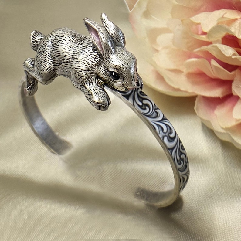 Sculptural Baby Bunny Bracelet: Silver Rabbit Jewelry, Easter Jewelry ...