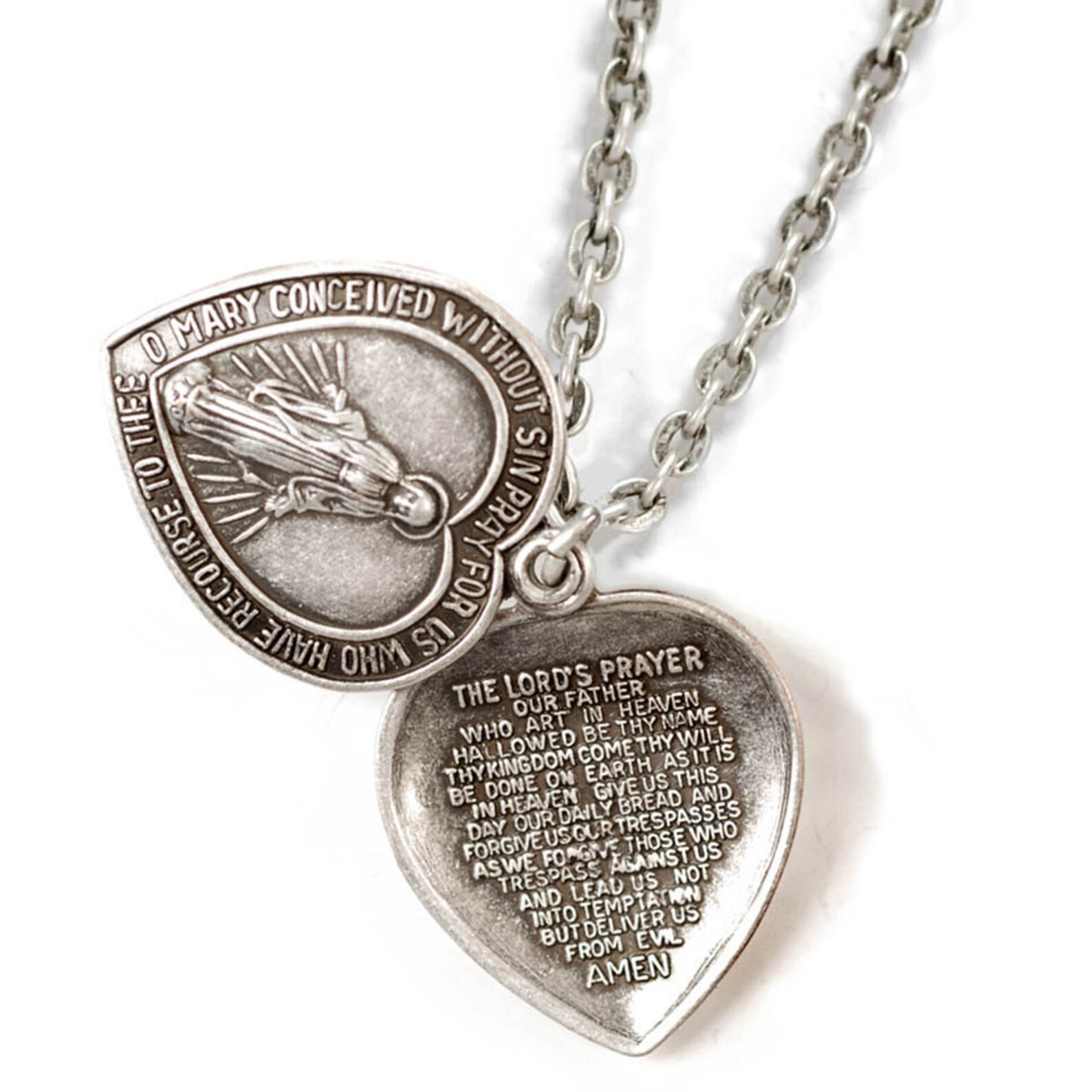 Virgin Mary Locket Necklace: Lord's Prayer Inscription, First Communion ...