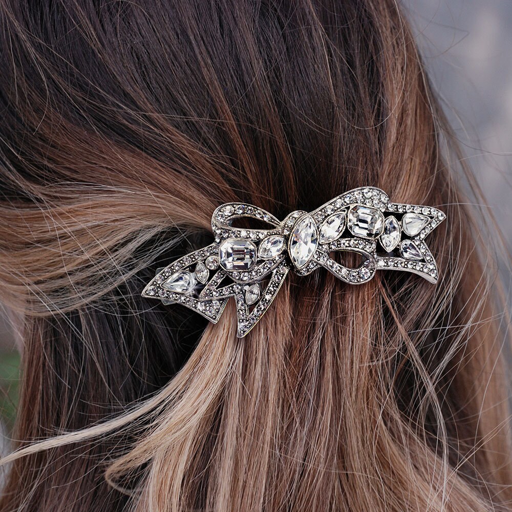 Vintage Crystal Bow Barrette Garnet Ruby Red Hair Barrette - Etsy