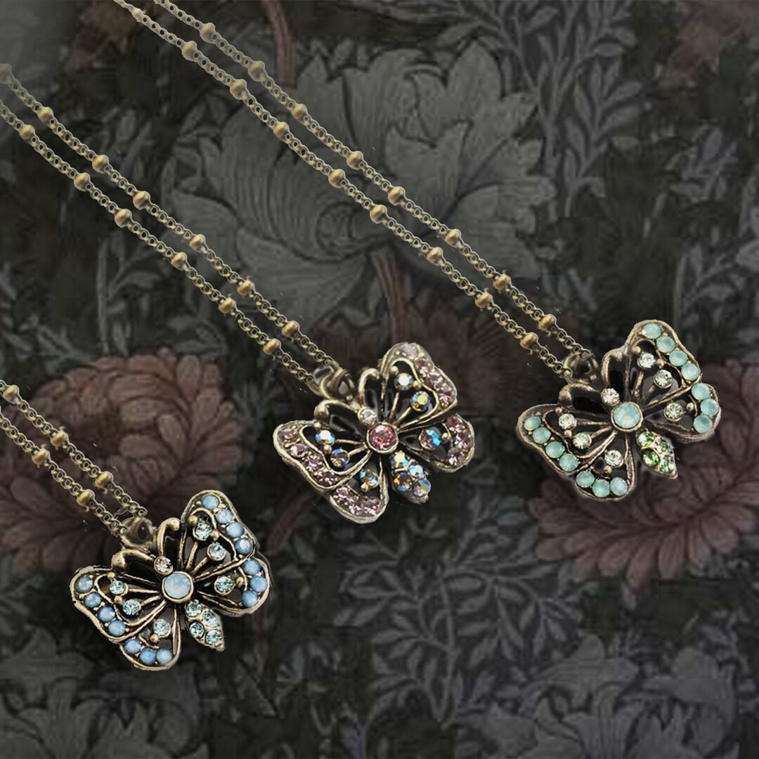 Swarovski Crystal Butterfly Necklace: Burnished Bronze, Delicate ...