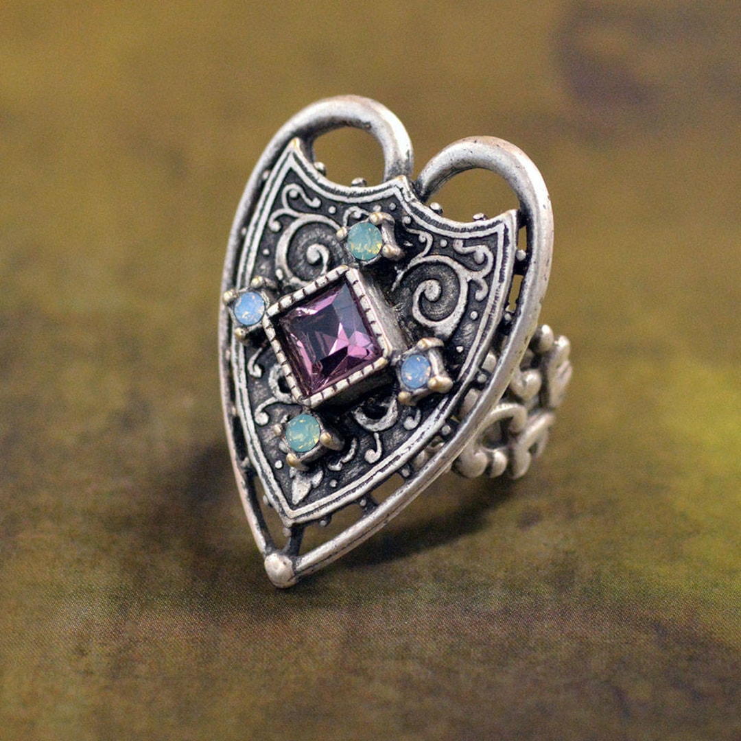 Renaissance Heart Ring: Gothic Elizabethan Jewelry, Crystal Gemstone - Etsy