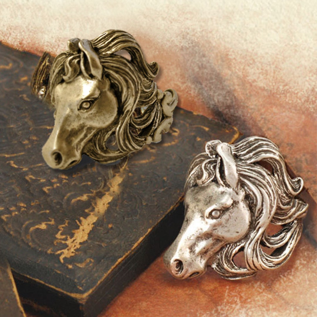 Hand Burnished Horse Head Ring: Equestrian Statement Jewelry - Etsy