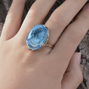 Sapphire Blue Cameo Intaglio Ring: Bronze Cocktail Ring - Etsy