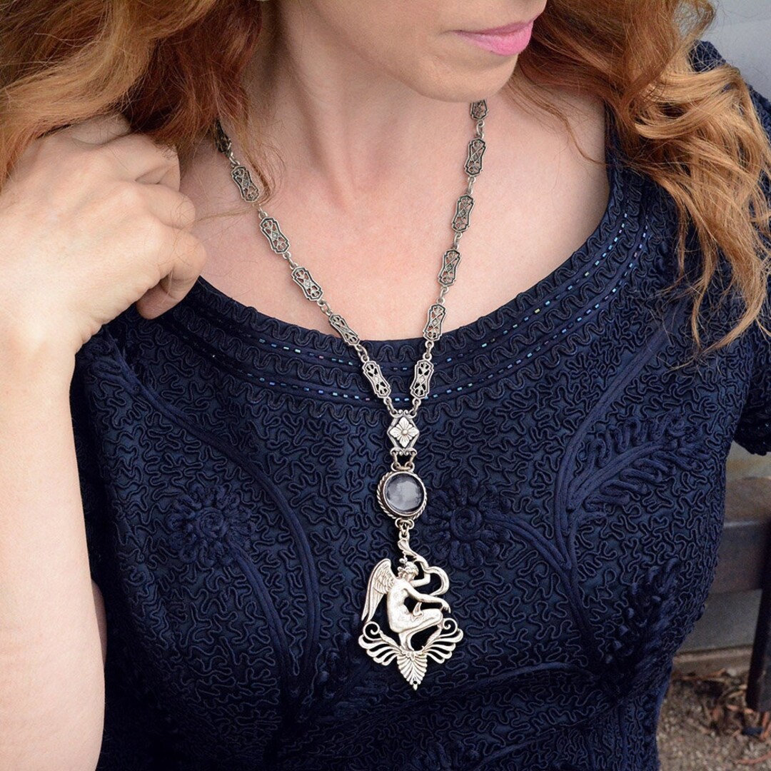 Winged Venus Angel and Crystal Orb Necklace N1468 - Etsy