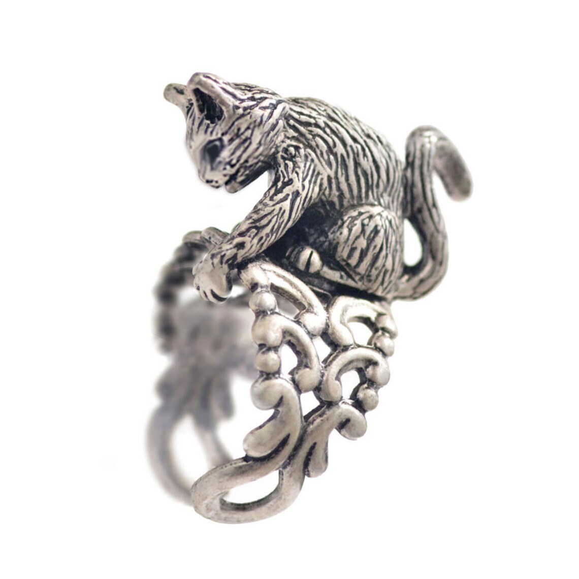 Cat Sculpture Ring Silver Cat Ring Kitten Ring Cat Jewelry - Etsy UK