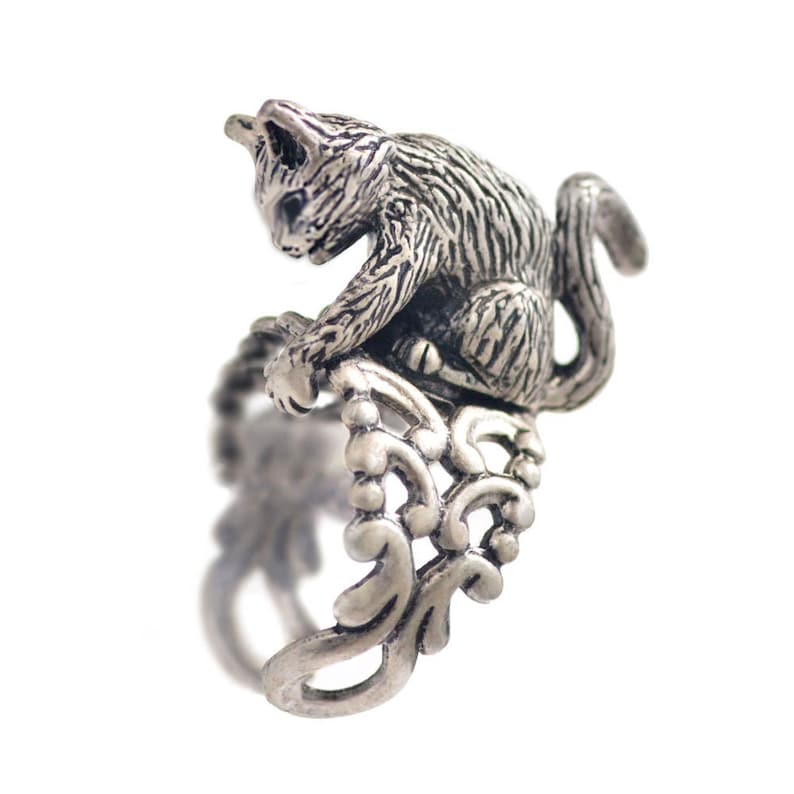 Cat Sculpture Ring Silver Cat Ring Kitten Ring Cat Jewelry | Etsy