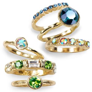 Stacking Rings, Ring Set, Silver Stack Rings, Gypsy Rings, Crystal ...