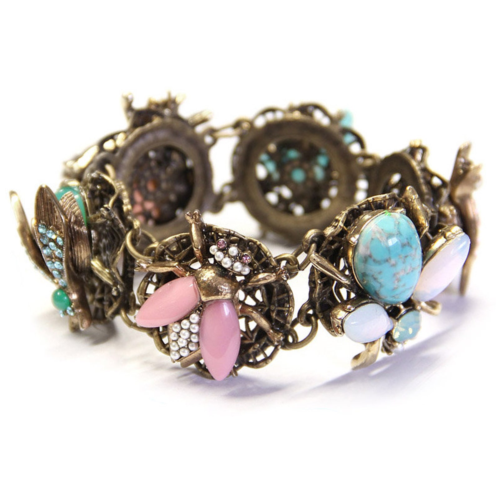 Queen Bee Statement Bracelet: Crystal & Vintage Glass Insect Jewelry - Etsy